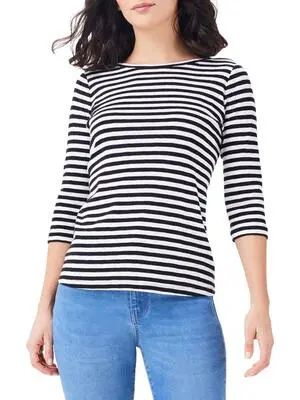 NIC+ZOE NZT By NIC+ZOE Stripe Bateau Neck Top Black Multi