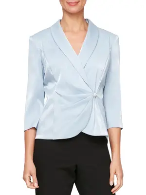 Alex Evenings Alex Evenings Shawl Collar Wrap Top Hydrangea