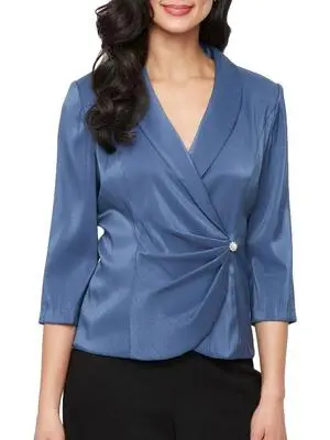 Alex Evenings Shawl Collar Wrap Top - Wedgewood