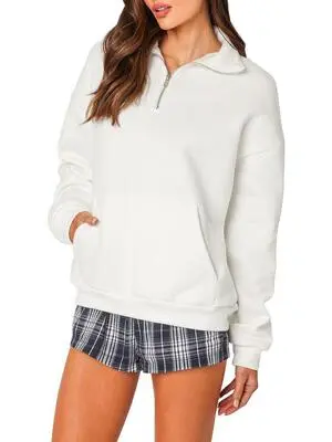 EDIKTED Quarter Zip Sweatshirt - White