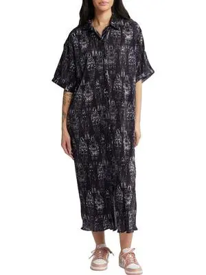 DRESSED IN LALA Printed Plissé Shirtdress - Astronaut