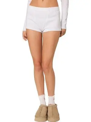 EDIKTED Rebekah Stretch Cotton Rib Shorts - White