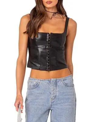 EDIKTED Simone Faux Leather Corset Top - Black