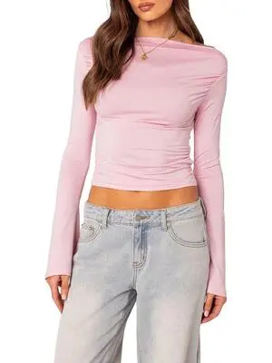 EDIKTED Dana Gathered Bell Sleeve Crop Top - Light-pink
