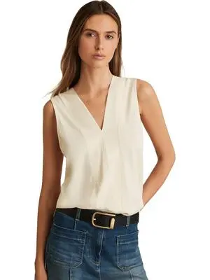 REISS Reiss Mira V-Neck Shell Top Ivory