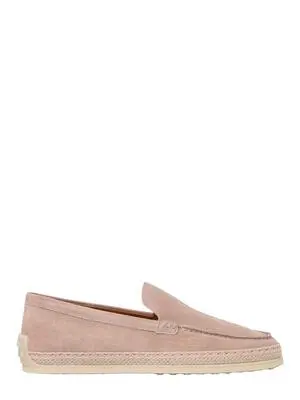 TOD'S Suede Loafers With Embossed T Logo - Beige