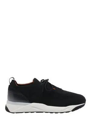 Santoni Low-top Sneakers In Stretch Tech Fabric And Leather With Rubber Sole - Black