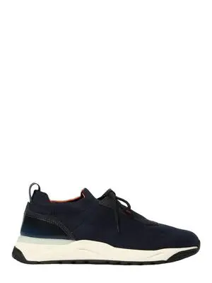 Santoni Santoni Low-Top Sneakers In Stretch Tech Fabric And Leather With Rubber Sole Blue