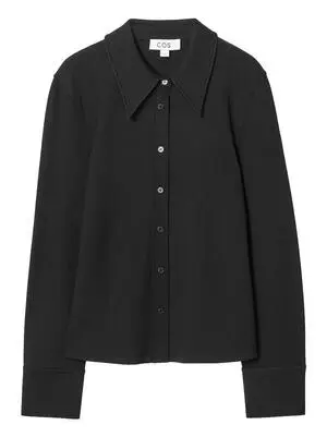 Cos Slim Exaggerated-collar Jersey Shirt - Black