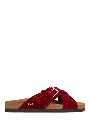 Valentino Garavani Slide Fussfriend Velvet Sandals 30mm Cherry