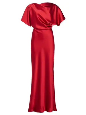 Amsale Draped Satin Gown Lipstick
