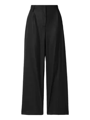 INTERIOR The Ren Pleated Wool-twill Pants - Black