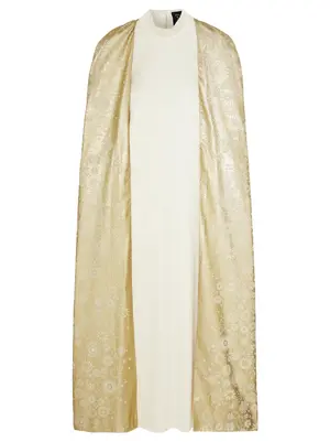 DIMA AYAD Satin Gown And Metallic Jacquard Cape Set - Cream