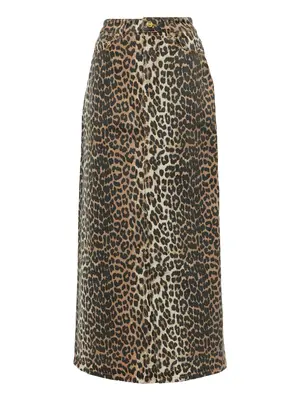 GANNI Leopard-print Maxi Denim Skirt - Brown
