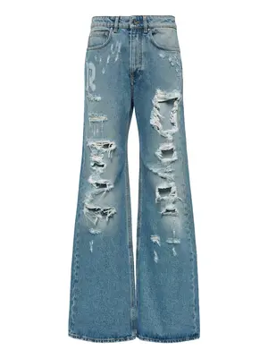 Rabanne Distressed High-rise Wide-leg Jeans - Blue