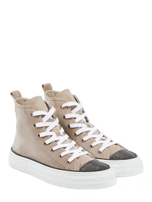 Brunello Cucinelli Monili-embellished High-top Sneakers - Beige