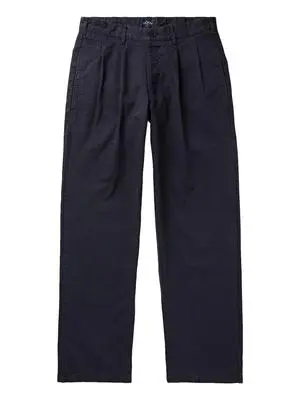 NOAH Straight-leg Pleated Herringbone Trousers - Blue