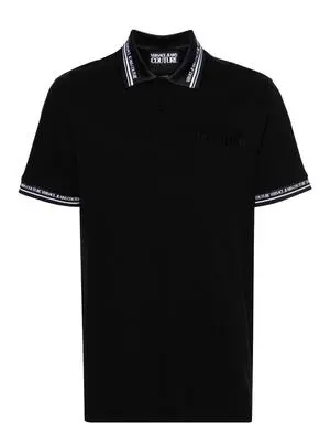 Versace Logo-print Cotton Polo Shirt - Black