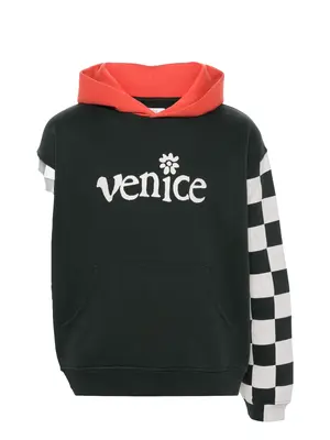 ERL Venice-print Colour-block Hoodie - Black