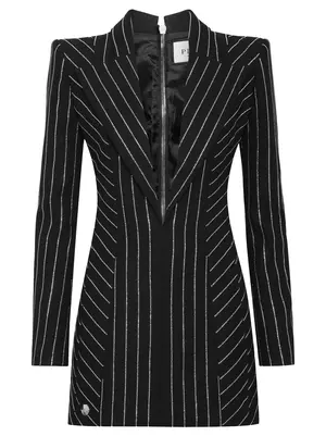 Philipp Plein Crystal-embellished Pinstripe Mini Dress - Black