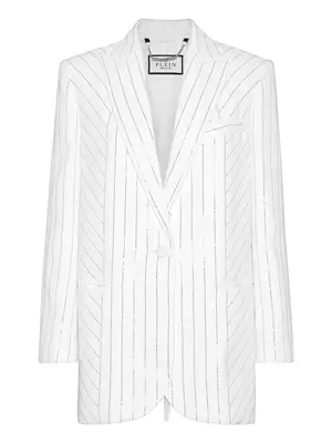 Philipp Plein Crystal-pinstripe Cady Blazer - White