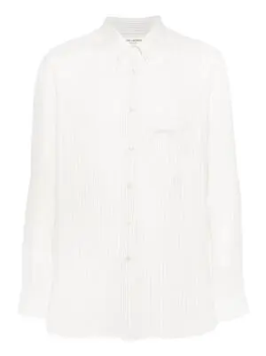 Saint Laurent Logo-embroidered Striped Shirt - White