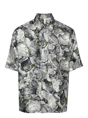 SUNFLOWER Floral-print Bowling Shirt - Grey