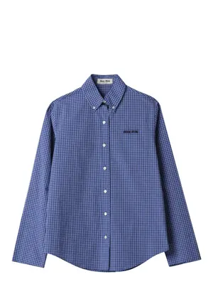 Miu Miu Logo-embroidered Checked Shirt - Blue