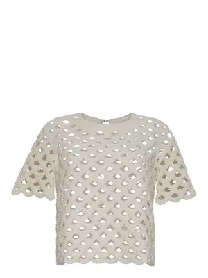 Adam Lippes Open-knit Faux-pearl Blouse - Neutrals