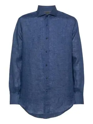Brunello Cucinelli Chambray Linen Shirt - Blue