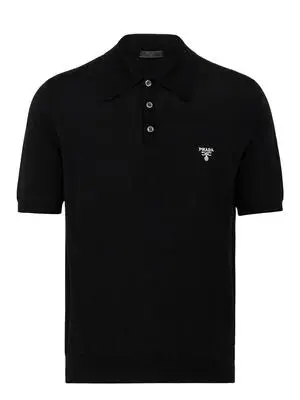 Prada Logo-embroidered Wool Polo Shirt - Black