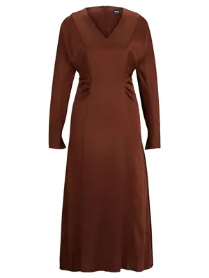 BOSS V-neck Satin Midi Dress - Brown