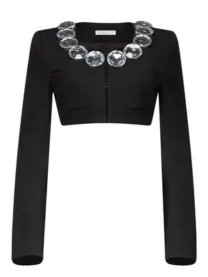 AREA Crystal-embellished Cropped Wool Jacket - Black