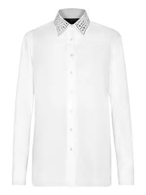 Philipp Plein Crystal-embellished Collar Cotton Shirt - White