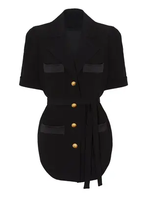 Balmain Belted Crepe Shirt - Black