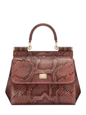 Dolce & Gabbana Sicily Snakeskin-effect Top-handle Bag - Pink