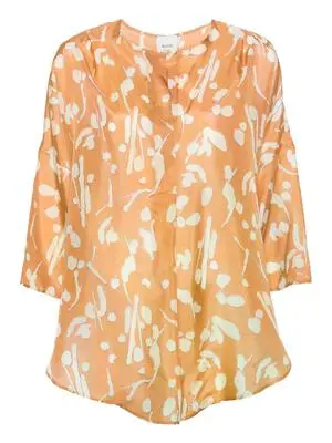 ALYSI Abstract-print Silk Blouse - Brown