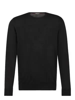 Loro Piana Knitted Virgin Wool Crewneck Top - Black