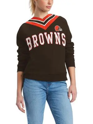 Tommy Hilfiger Cleveland Browns Heidi V-neck Pullover Sweatshirt - Brown
