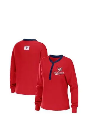 WEAR BY ERIN ANDREWS Washington Nationals Waffle Henley Long Sleeve T-shirt - Red