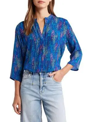 APNY Tie-neck Blouse - Blue Multi