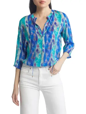 APNY APNY Tie-Neck Blouse Blue/green Multi