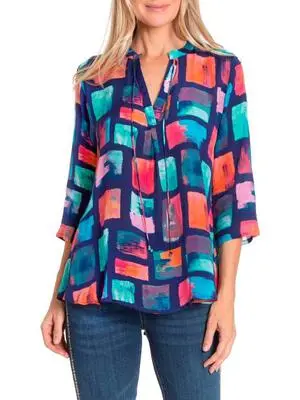 APNY Tie-neck Blouse - Navy Multi