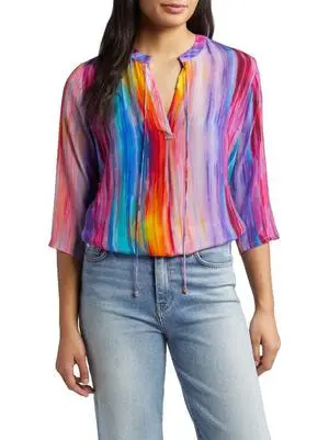APNY APNY Tie-Neck Blouse Red/purple Multi