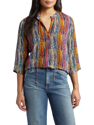 APNY APNY Tie-Neck Blouse Tangled Web Blue