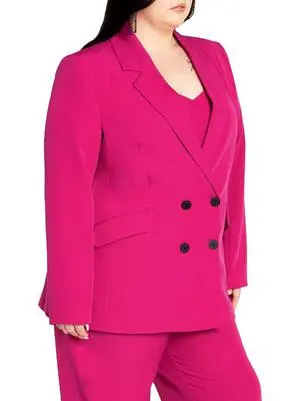 City Chic City Chic Alexis Oversized Double Breasted Blazer Lipstick Pink