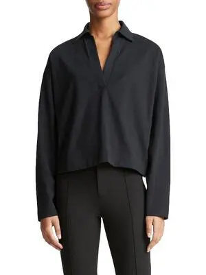 Vince Easy Long-sleeve Cotton Polo - Black