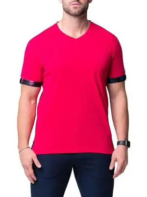 MACEOO Vivaldi Solid Skull Fuchsia V-neck Cotton T-shirt - Pink