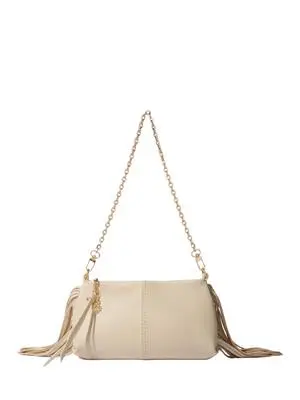 Maje Maje Miss M Fringed Leather Clutch Bag Vanilla
