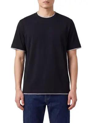 Brunello Cucinelli Crewneck Cotton T-shirt With Contrast Trims Black